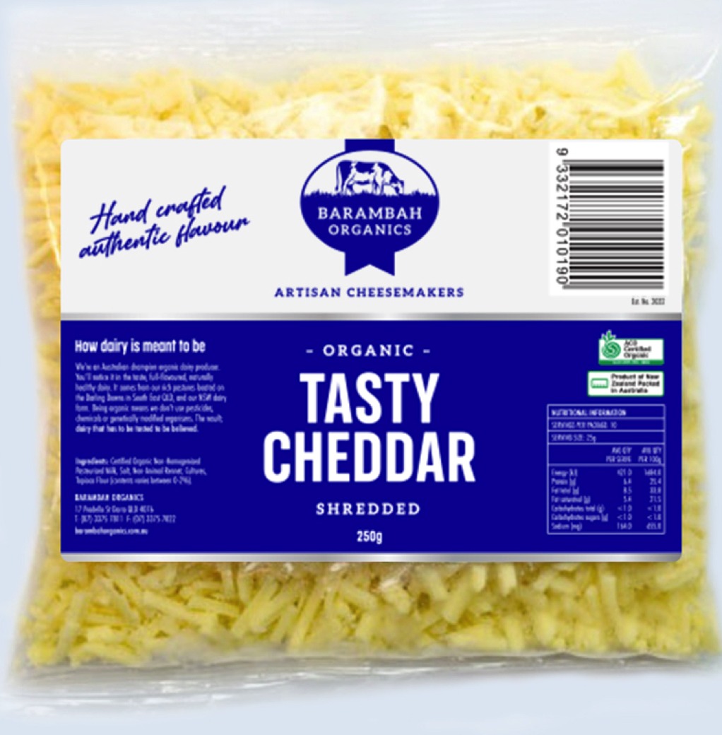 Barambah Shredded Cheddar 250G - City Wholefood Distributor